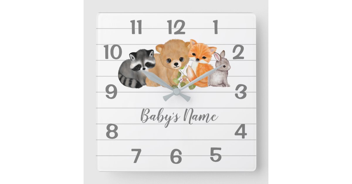 Cute Woodland Animals Nursery Decor Wall Clocks | Zazzle