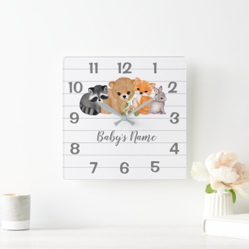 Cute Woodland Animals Nursery Decor Wall Clocks | Zazzle