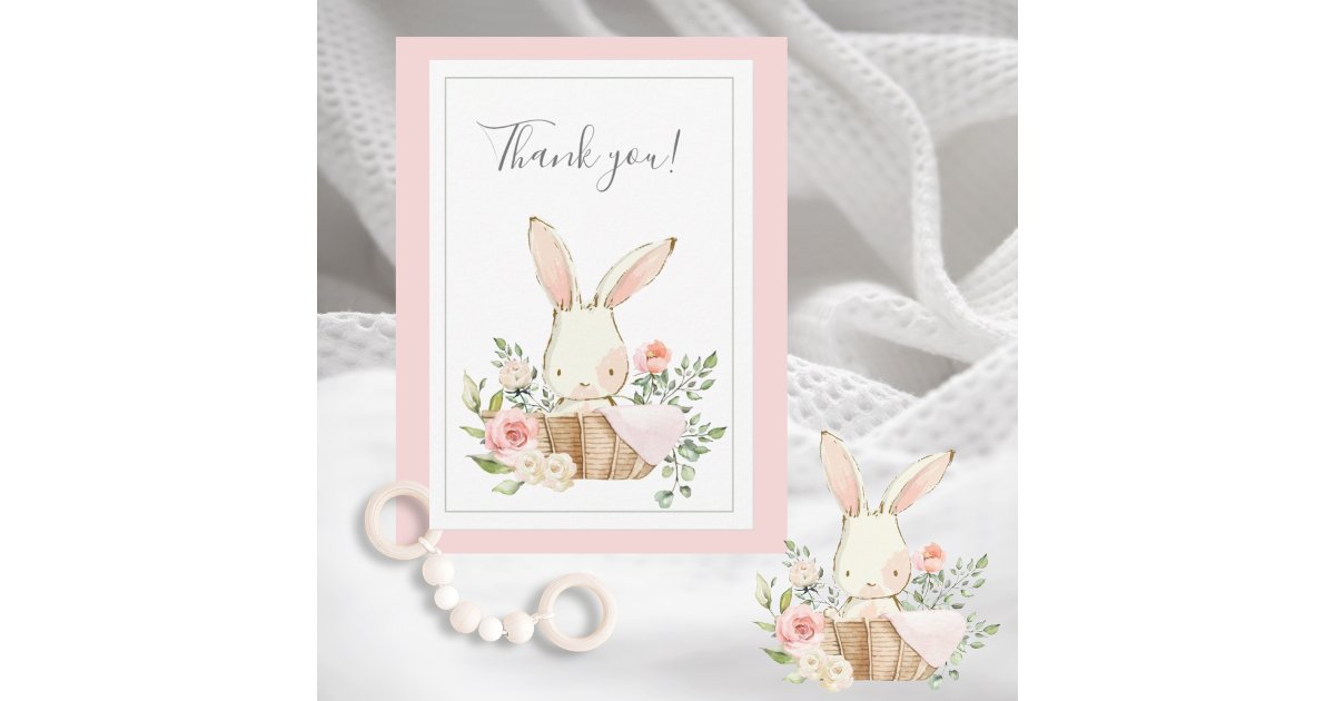 Cute Woodland Bunny Rabbit Flat Thank You Card | Zazzle