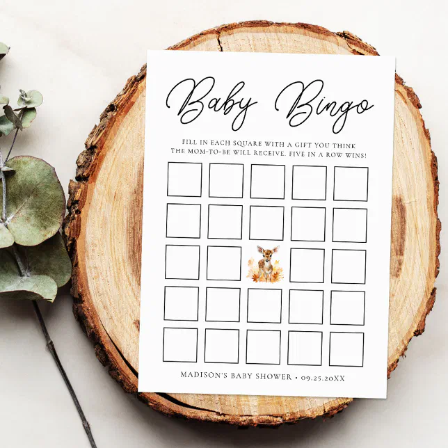 Cute Woodland Deer Baby Shower Bingo Card | Zazzle
