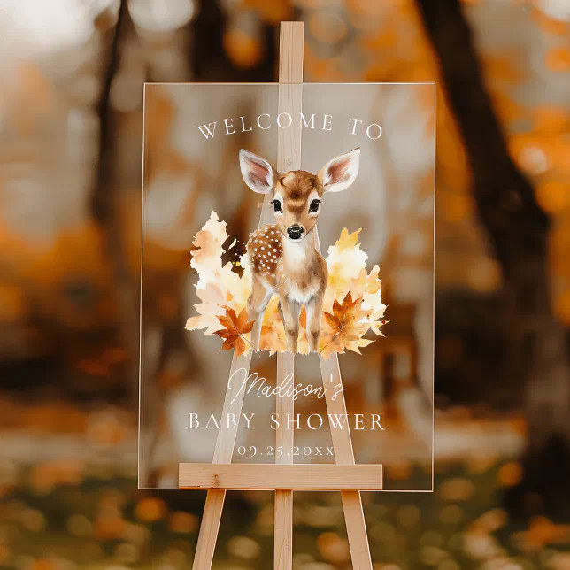 Cute Woodland Deer Baby Shower Welcome Acrylic Sign | Zazzle