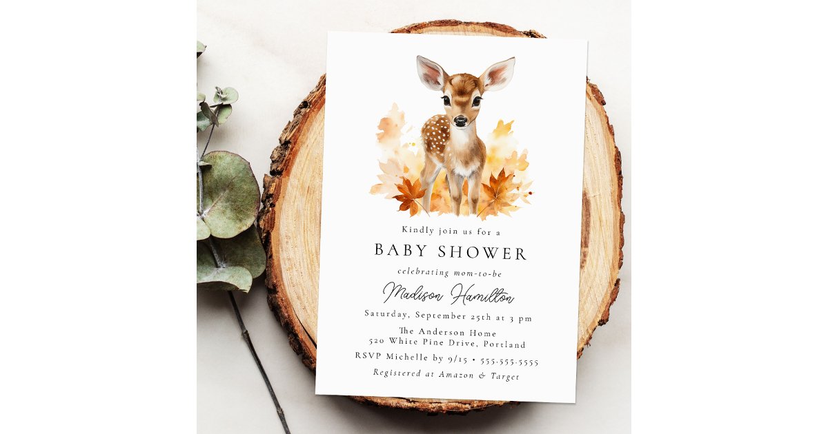 Cute Woodland Deer Fall Baby Shower Invitation | Zazzle