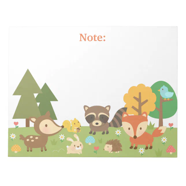Cute Woodland Forest Animals and Creatures Notepad | Zazzle