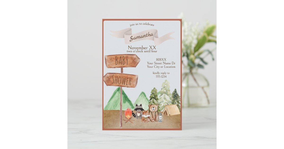 Cute Woodland Forest Animals Camping Baby Shower Invitation | Zazzle