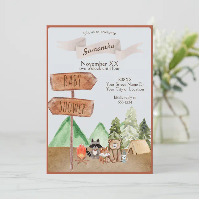 Cute Woodland Forest Animals Camping Baby Shower Invitation | Zazzle