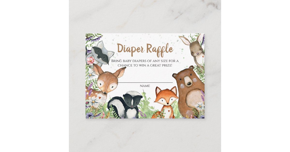 Cute Woodland Forest Animals Diaper Raffle Ticket Enclosure Card | Zazzle