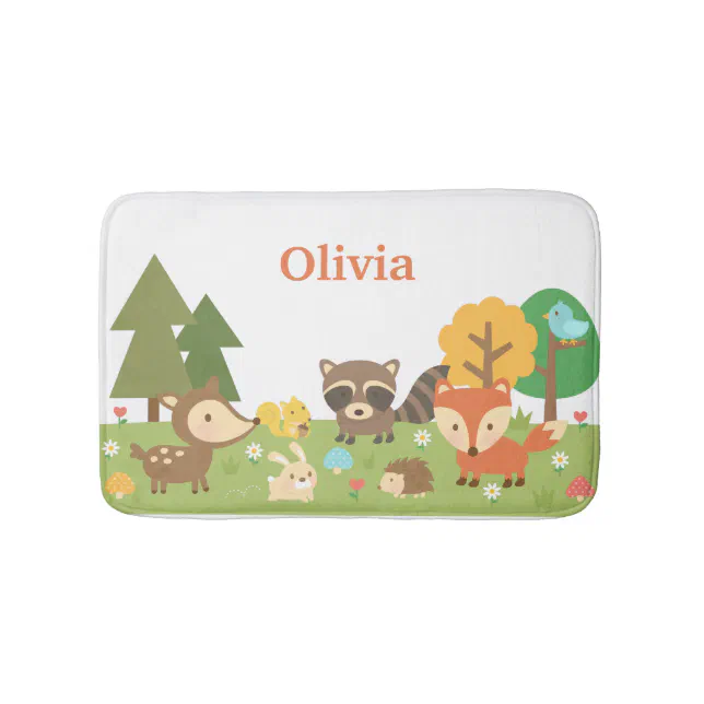 Cute Woodland Forest Animals Kids Room Decor Bathroom Mat | Zazzle