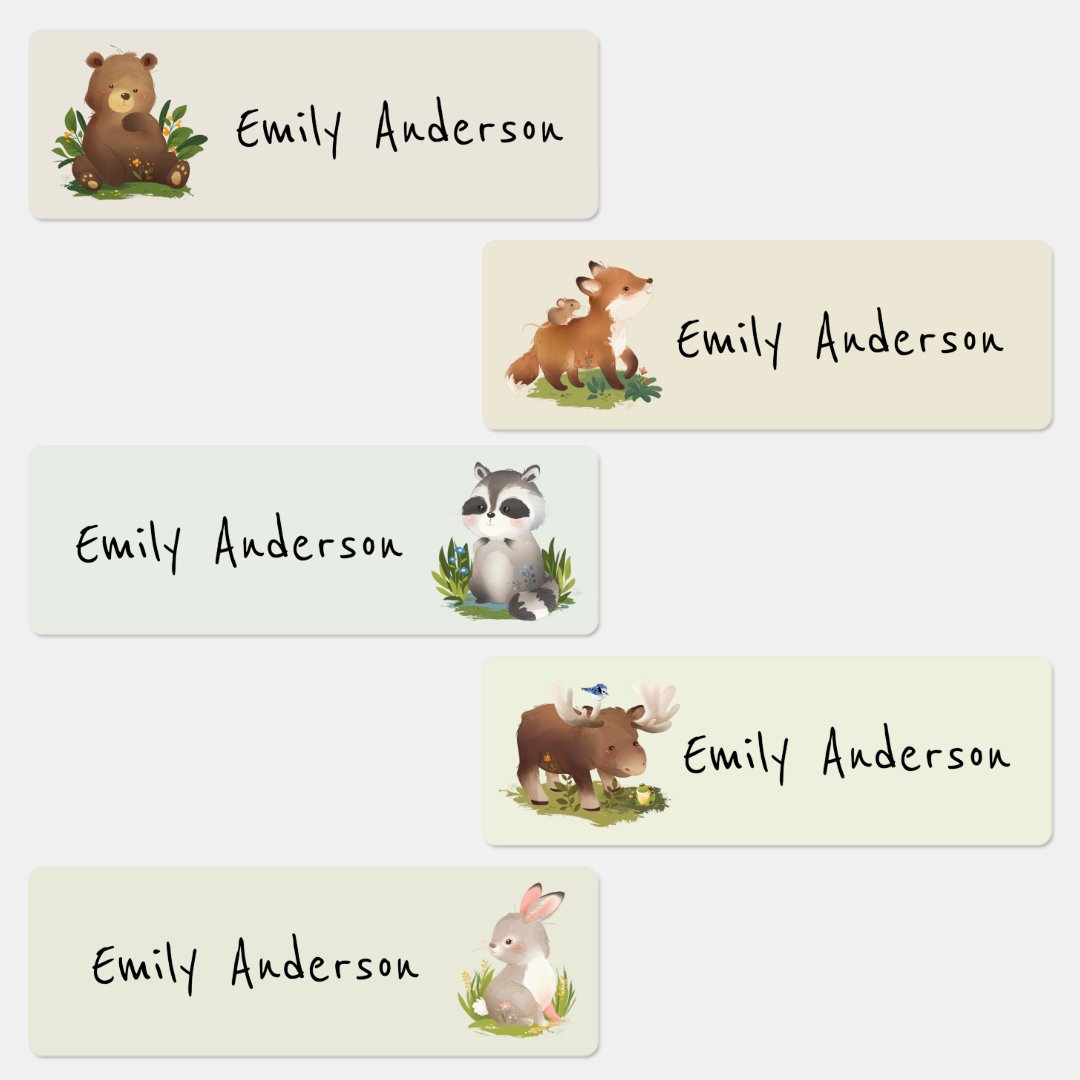 Cute Woodland Forest Animals School Daycare Labels | Zazzle