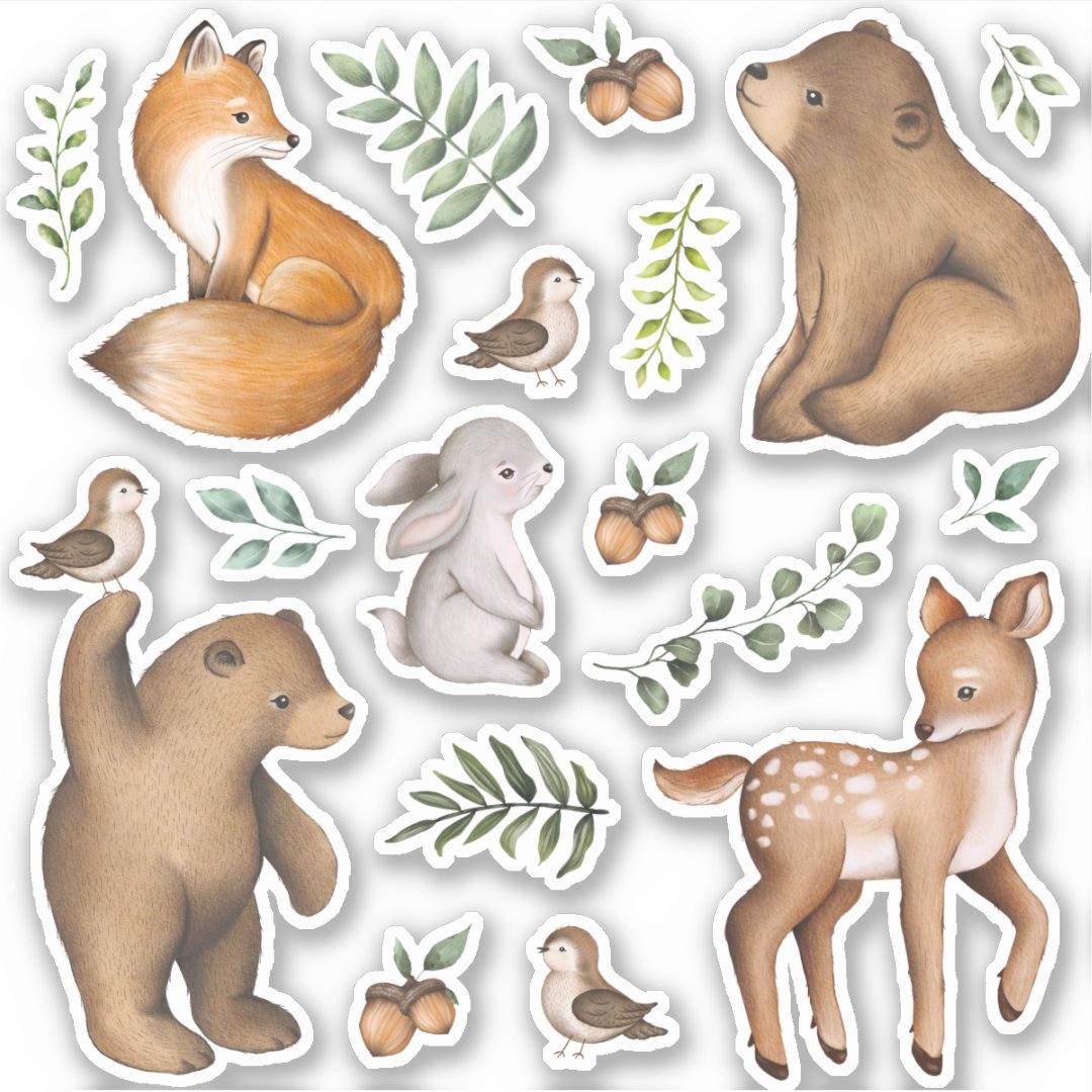 Cute Woodland Forest Animals Scrapbook Stationery Sticker | Zazzle