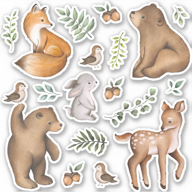 Cute Woodland Forest Animals Scrapbook Stationery Sticker | Zazzle