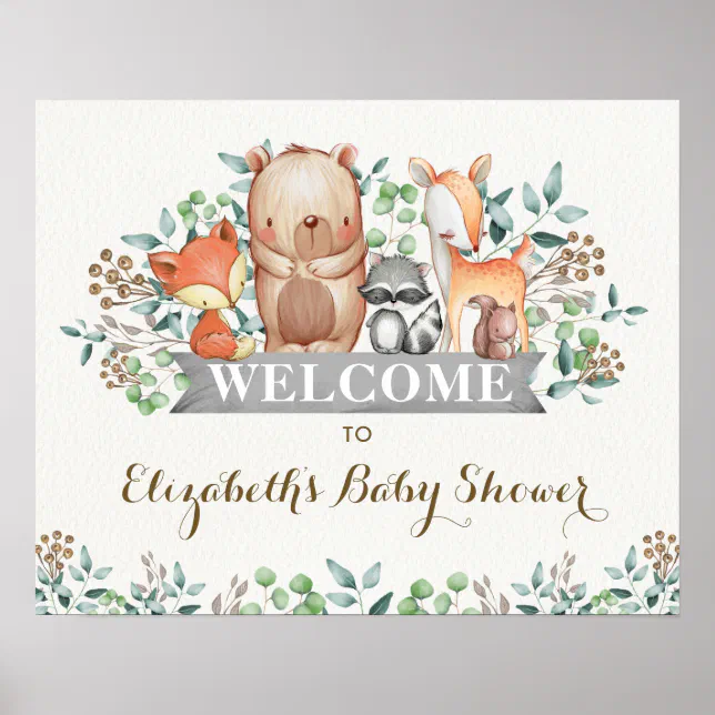 Cute Woodland Forest Birthday Baby Shower Poster | Zazzle