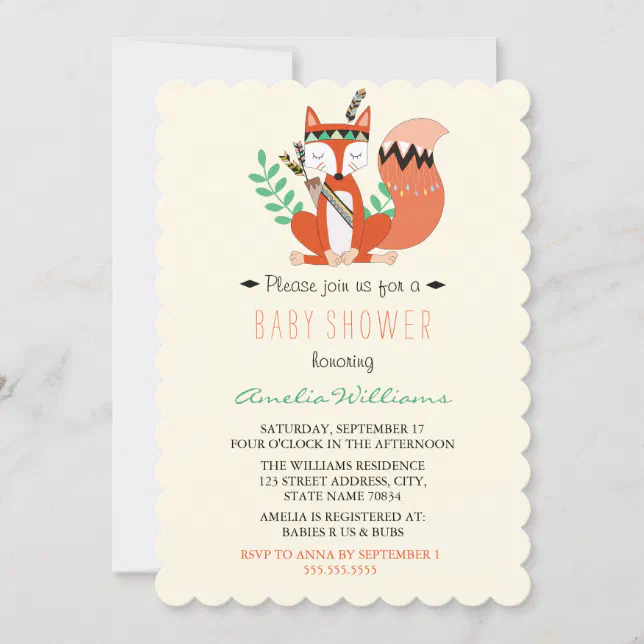 Cute Woodland Fox Baby Shower Invitation | Zazzle