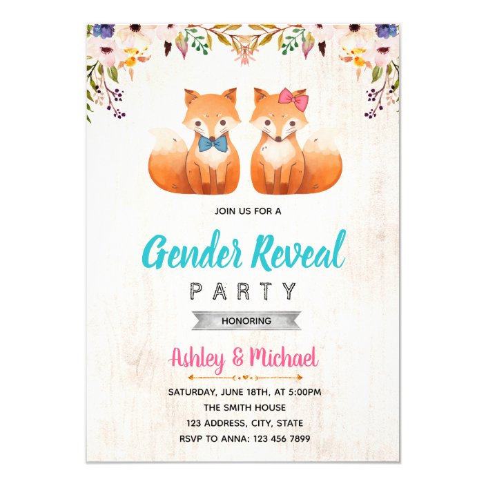 Cute woodland fox gender reveal invitation | Zazzle.com