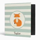 Cute Woodland Fox on Sage Green Stripes 3 Ring Binder | Zazzle