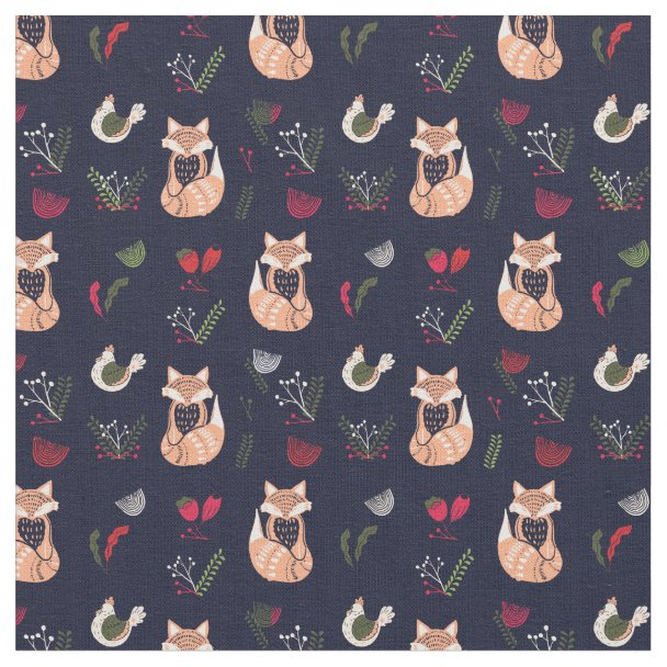 Cute Woodland Fox Pattern Fabric | Zazzle