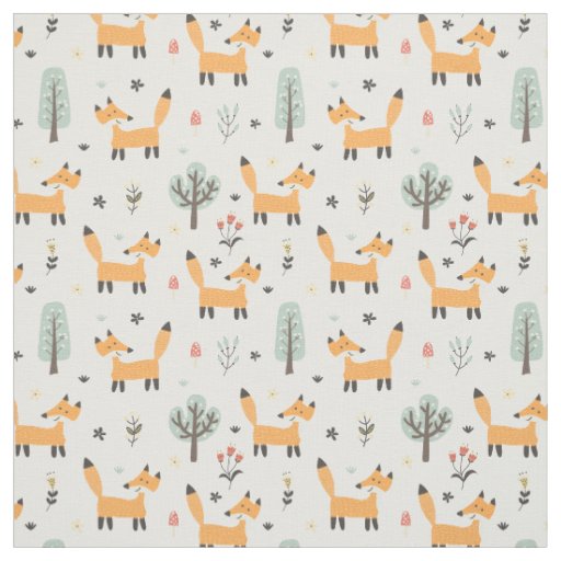 Cute Woodland Fox Pattern Fabric | Zazzle