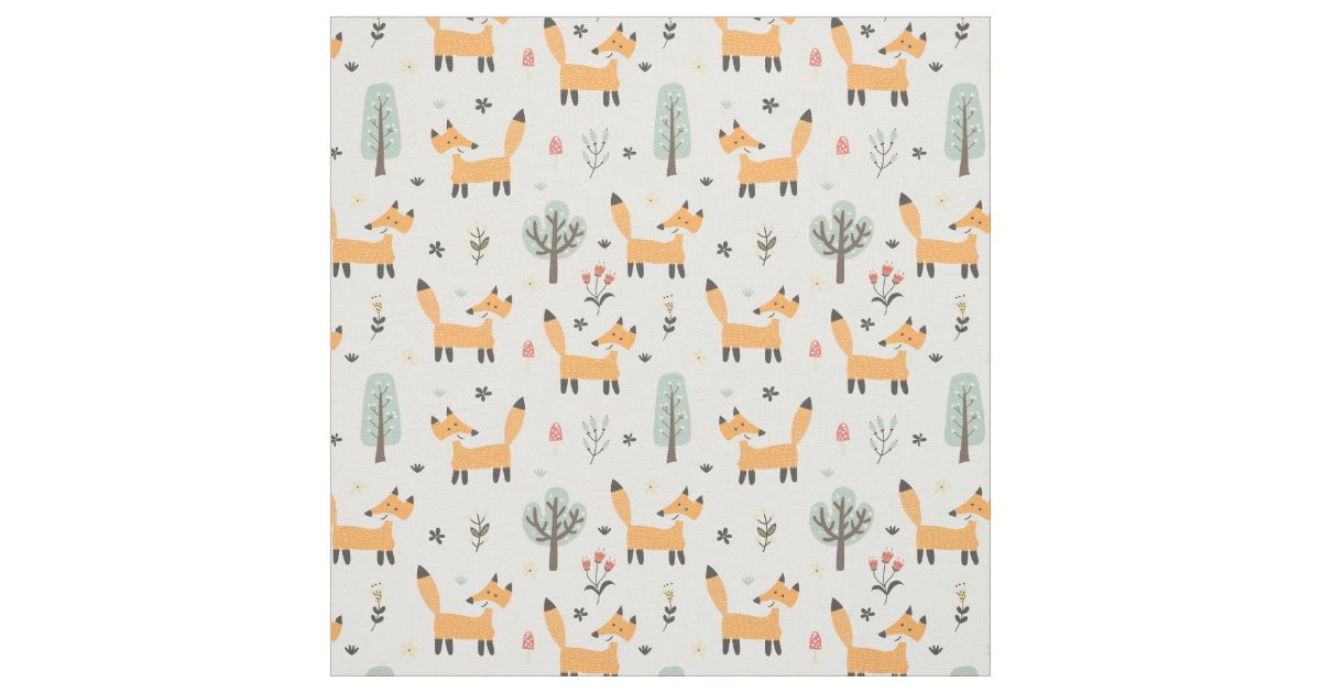 Cute Woodland Fox Pattern Fabric | Zazzle