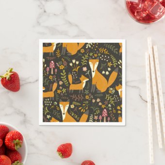 Cute Woodland Fox Pattern Napkins | Zazzle