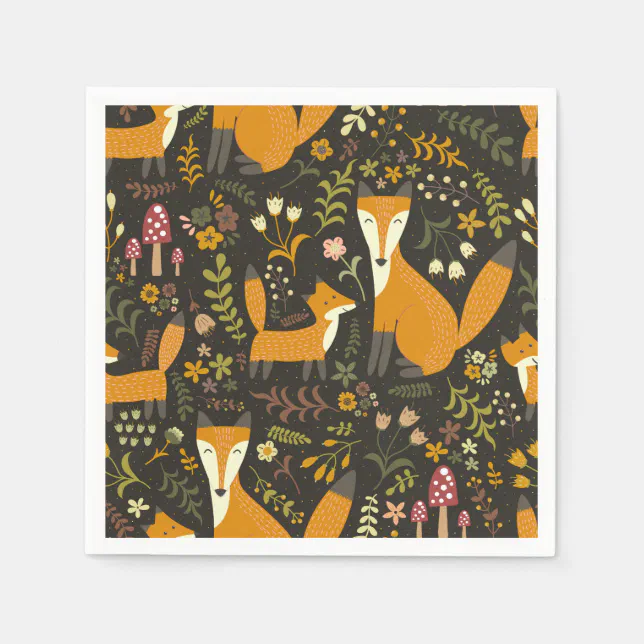 Cute Woodland Fox Pattern Napkins | Zazzle