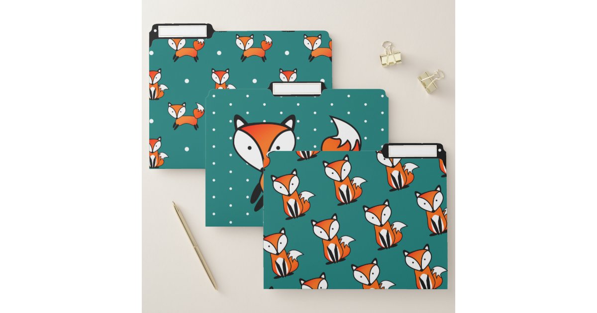 Cute Woodland Foxes & Teal File Folder | Zazzle