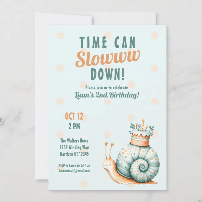 Cute Woodland Snail Time Flies Birthday Invitation | Zazzle