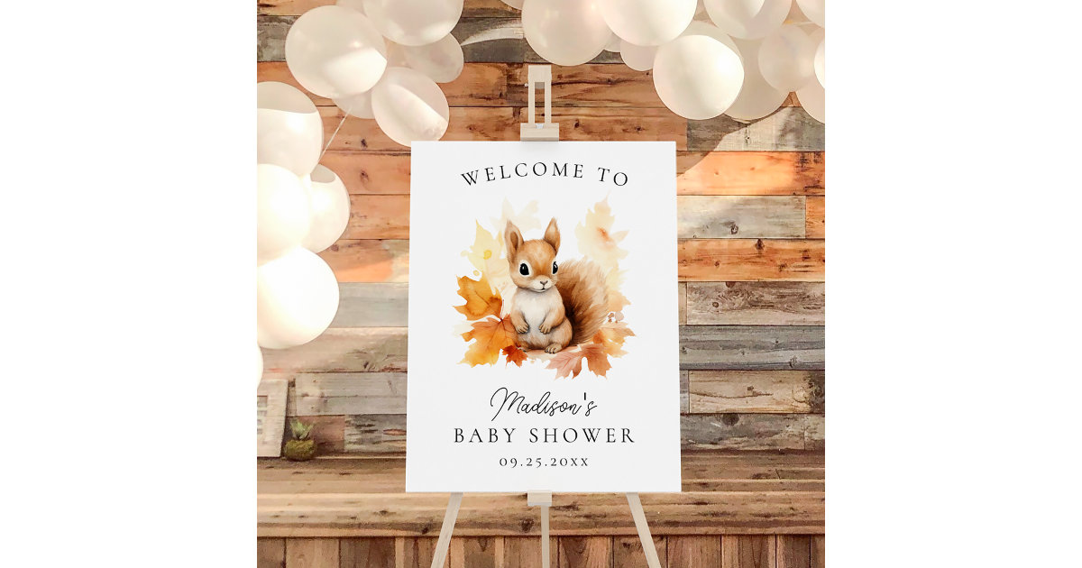 Cute Woodland Squirrel Baby Shower Welcome Sign | Zazzle