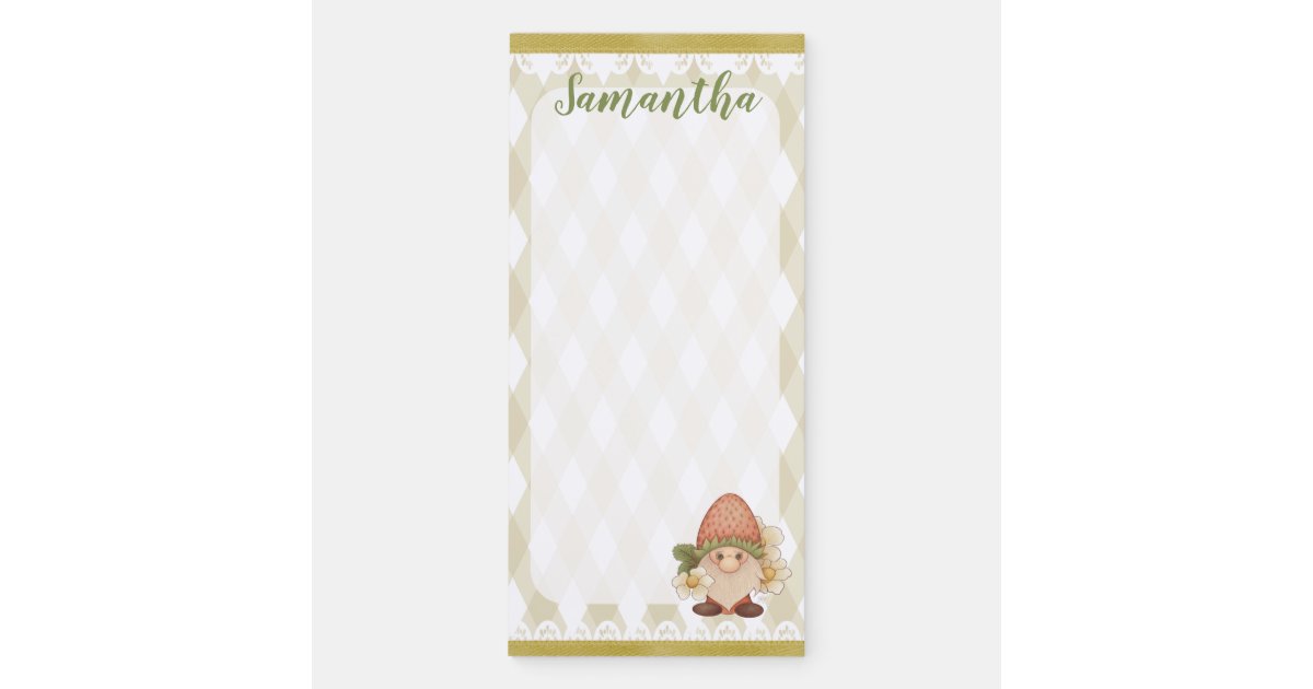 Cute Woodland Strawberry Gnome Magnetic Notepad | Zazzle
