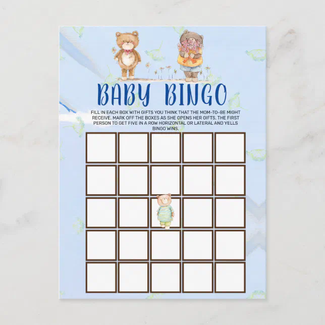 Cute Woodland Teddy Bear Baby Shower Bingo Card | Zazzle
