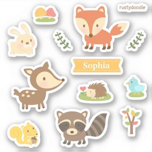 Cute Woodland Themed Animals Set Kids Sticker | Zazzle
