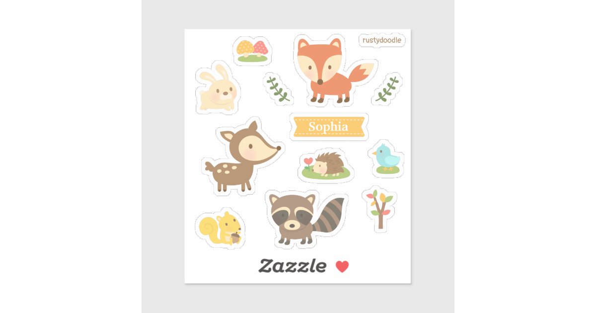 Cute Woodland Themed Animals Set Kids Sticker | Zazzle