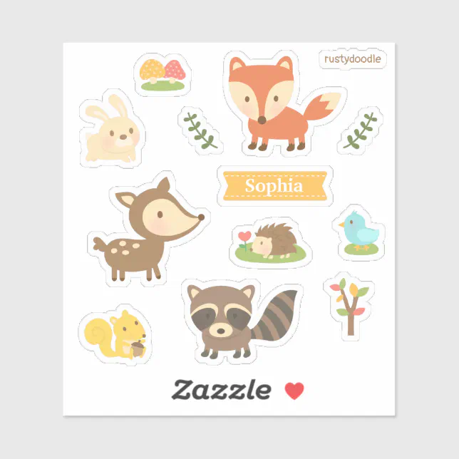 Cute Woodland Themed Animals Set Kids Sticker | Zazzle