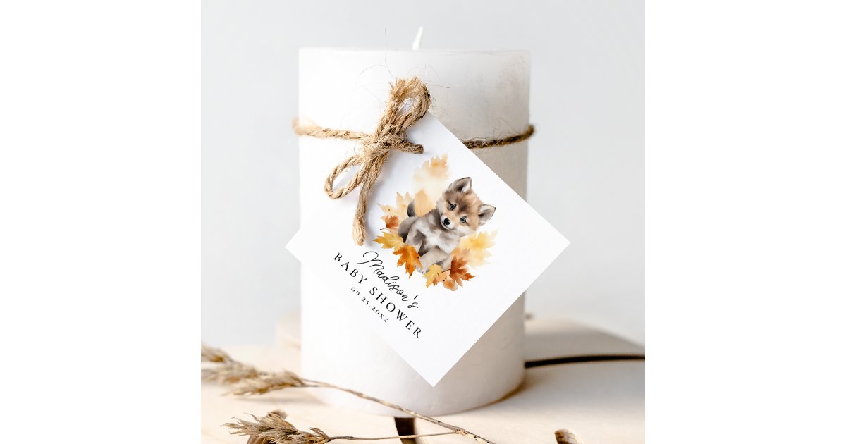 Cute Woodland Wolf Pup Fall Baby Shower Favor Tags | Zazzle