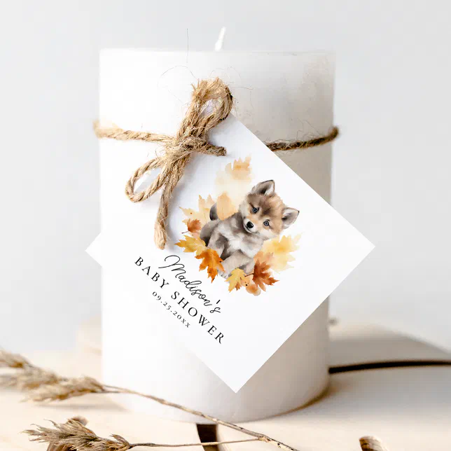 Cute Woodland Wolf Pup Fall Baby Shower Favor Tags | Zazzle