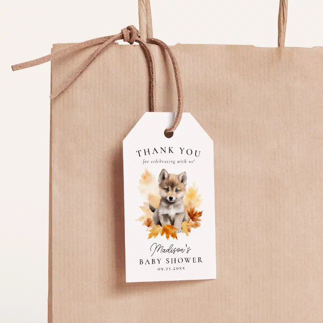 Cute Woodland Wolf Pup Fall Baby Shower Gift Tags | Zazzle