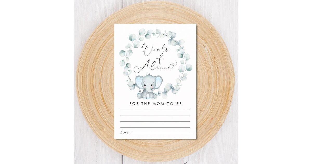 Cute Words of Advice Elephant Baby Boy Shower Enclosure Card | Zazzle