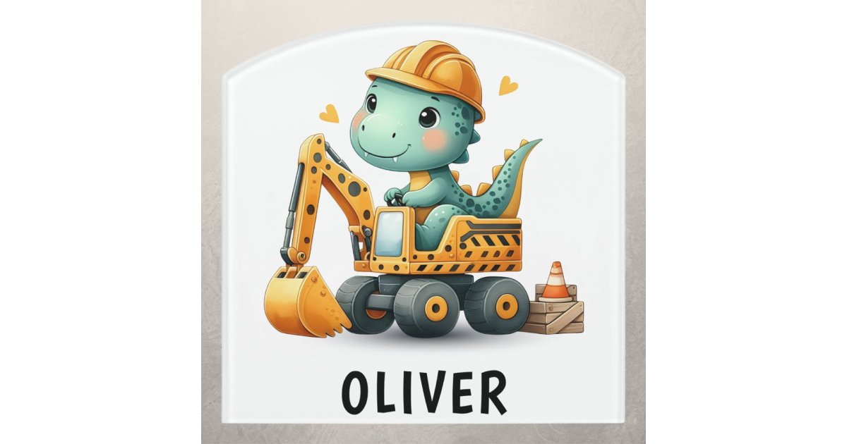 Cute Worker Dinosaur on an Excavator Door Sign | Zazzle