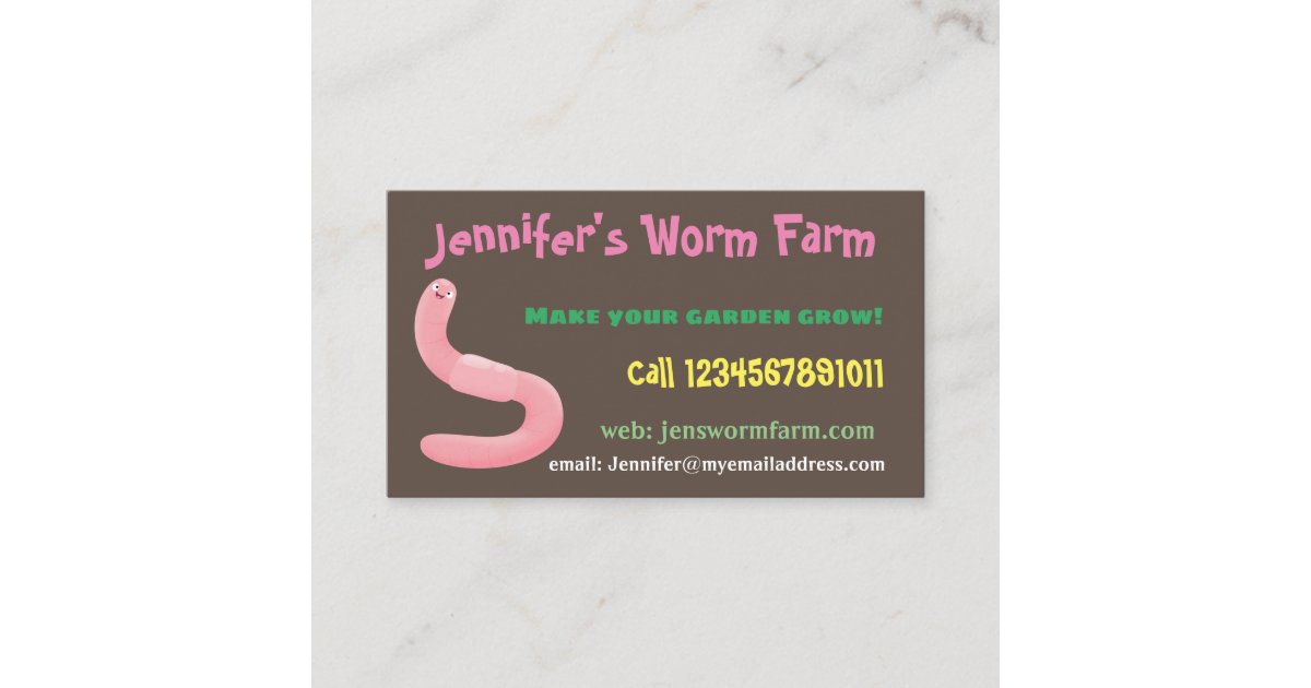 Cute worm farm vermiculture cartoon Business Card | Zazzle