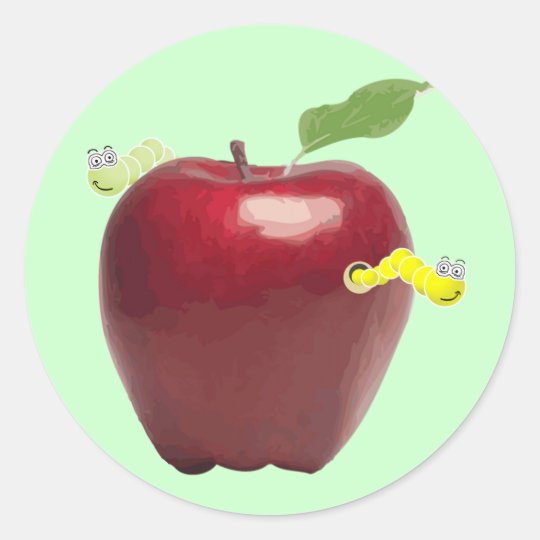 Cute Worms in an Apple Sticker | Zazzle.com