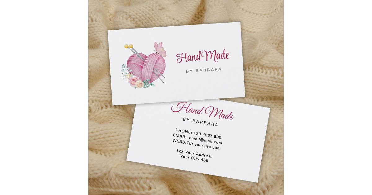 Cute Yarn Heart Knitting Needles Business Card | Zazzle