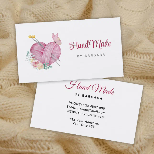Cute Yarn Heart Knitting Needles Business Card | Zazzle