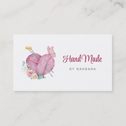 Cute Yarn Heart Knitting Needles Business Card | Zazzle