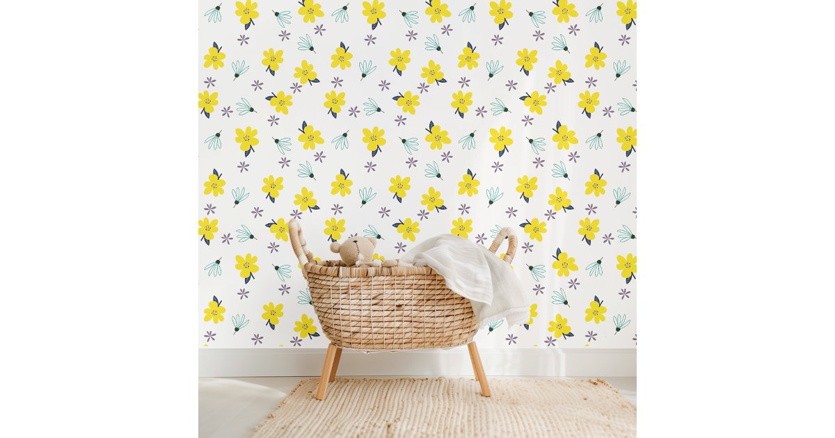 Cute Yellow And Teal Blue Daisy Flowers Pattern Wallpaper | Zazzle