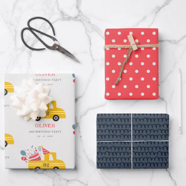 Cute Yellow Any Age Birthday Party Cake Truck Wrapping Paper Sheets ...