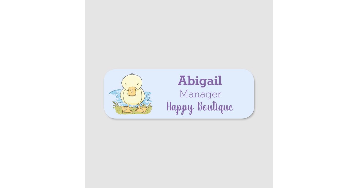 Cute yellow baby duckling cartoon illustration name tag | Zazzle