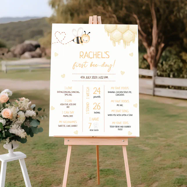 Cute Yellow Bee Honey First Bee-day Milestone Sign | Zazzle