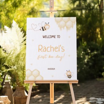 Cute Yellow Bee Honey First Bee-day Welcome Sign | Zazzle