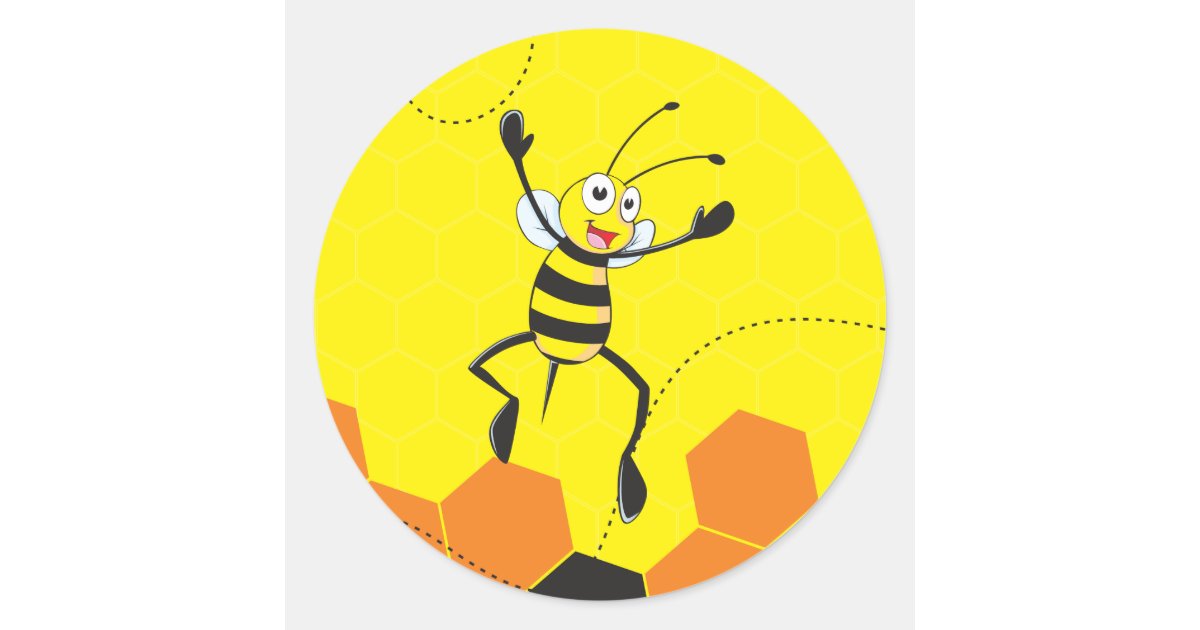 Cute Yellow Bee Jumping Hurray Hoorah Classic Round Sticker | Zazzle