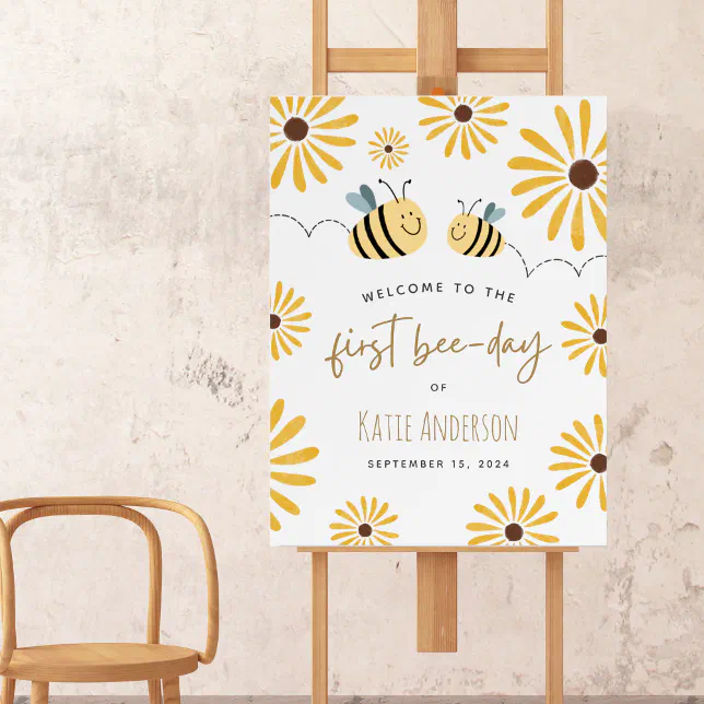 Cute Yellow Bee Sunflower First Bee-day Welcome Foam Board | Zazzle