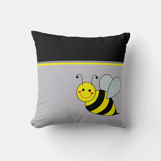 Cute Yellow Bumble Bee Gray Throw Pillow | Zazzle