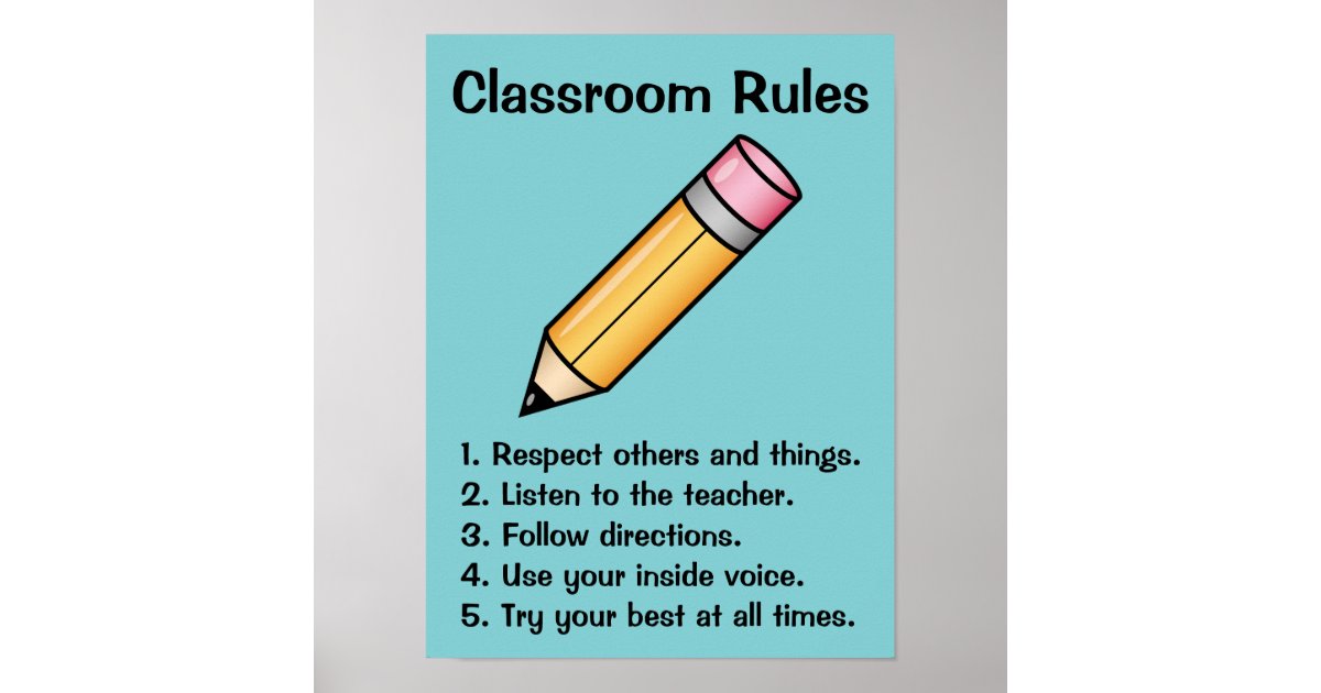 Cute Yellow Cartoon Pencil Custom Classroom Rules Poster | Zazzle.com